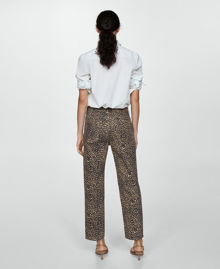 MANGO Women's Leopard-Print Straight Jeans - Macy's