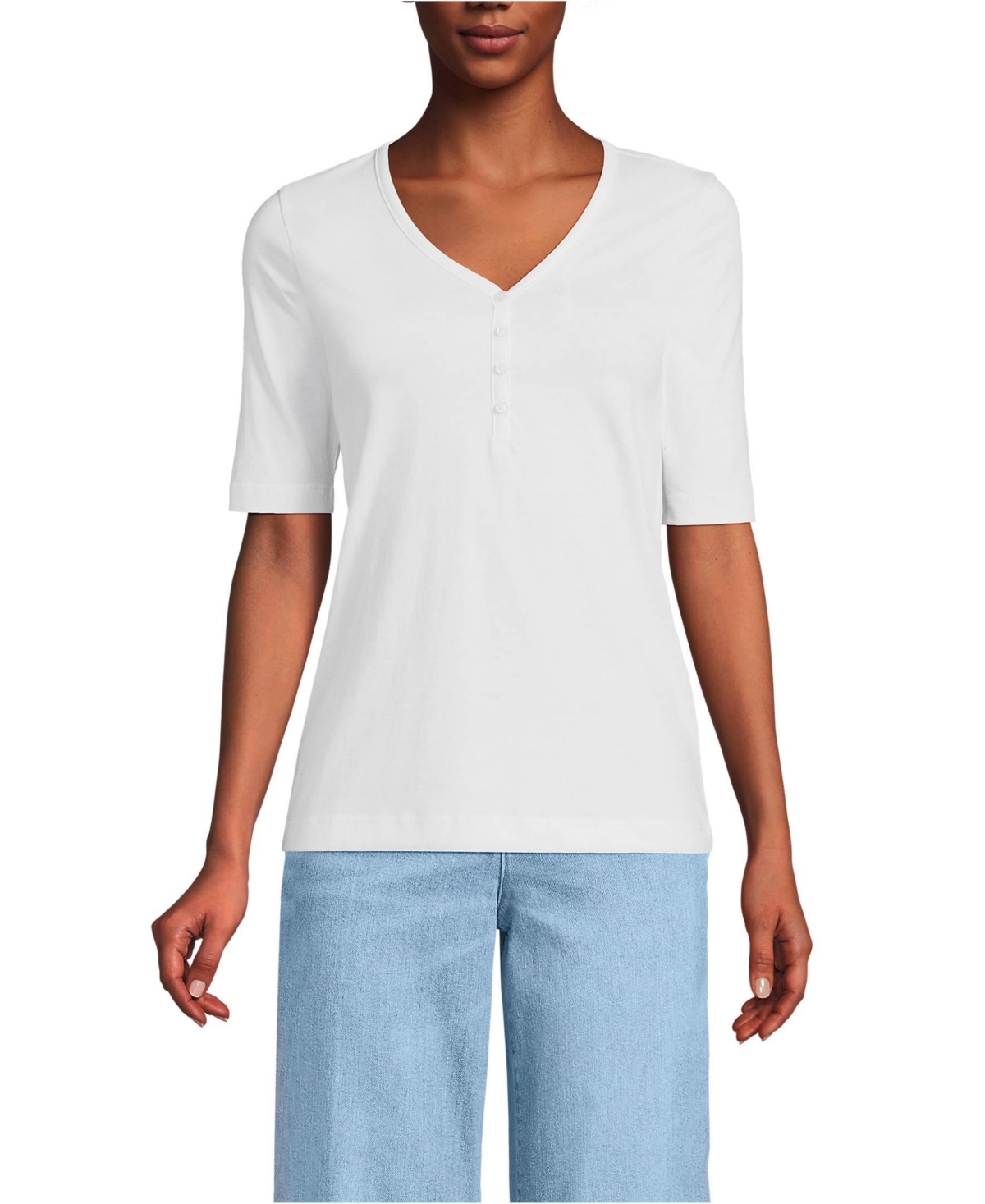 Click here for Lands End Womens Supima Cotton Henley T-Shirt - Wh... prices