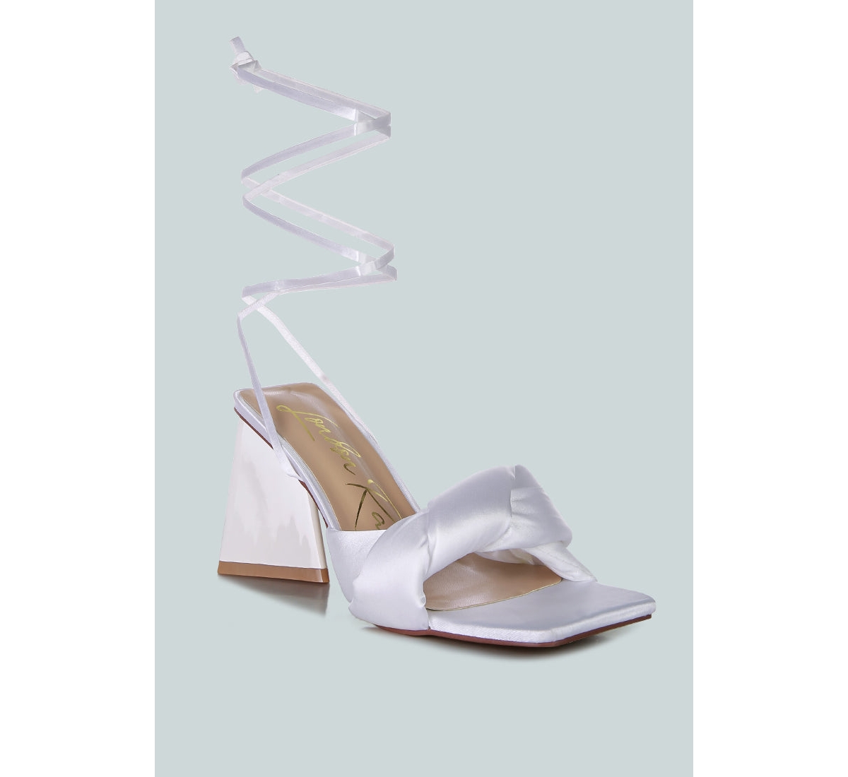 Click here for Pristine Satin Strap Triangular Block Heel Sandals... prices
