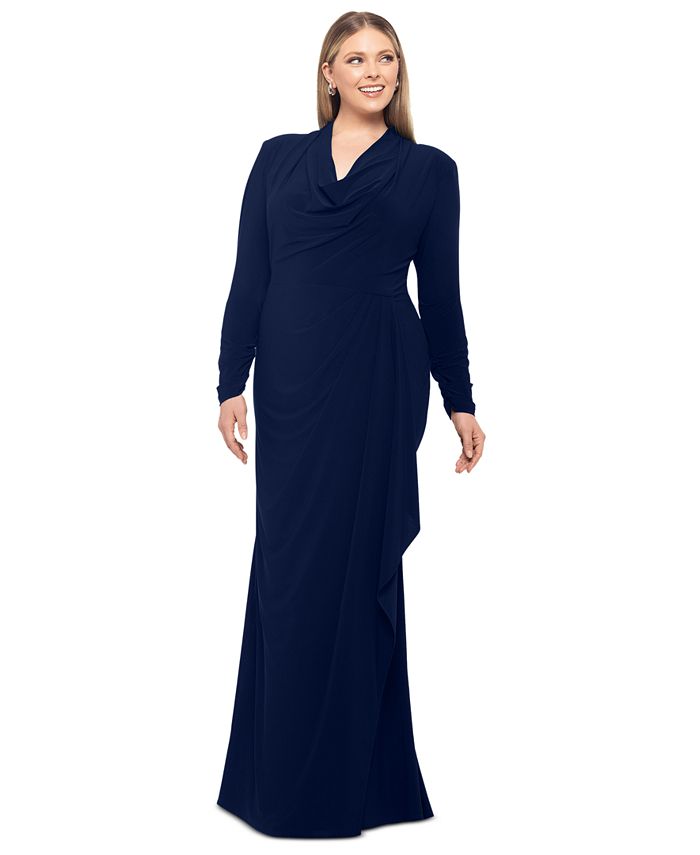 Betsy & Adam Plus Size Cowlneck Side-Draped Dress - Macy's