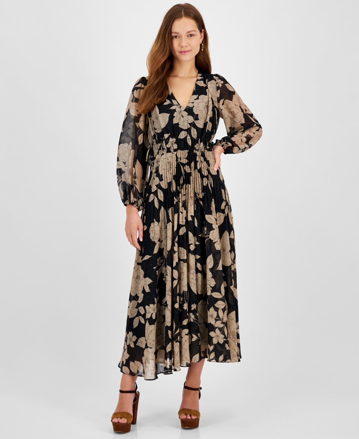 Click here for Taylor Womens Floral Chiffon V-Neck Pleated Dress... prices