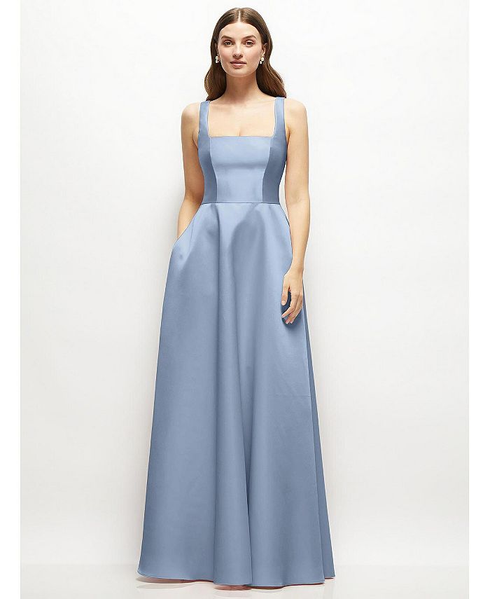 Dessy Collection Women's Square-Neck Satin Maxi Dress with Full Skirt ...