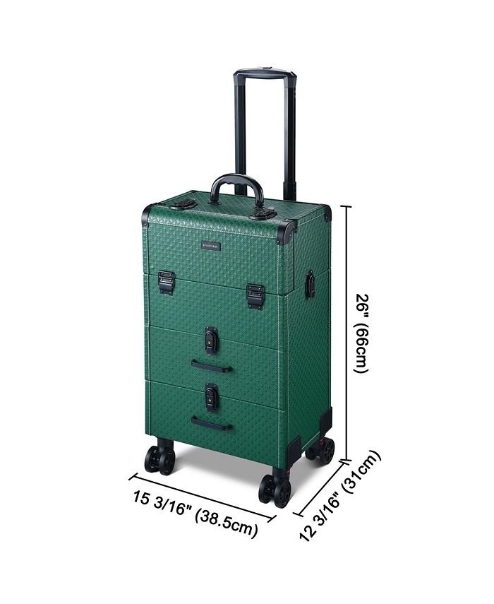 Byootique Rolling Makeup Train Case Cosmetic Organizer Trolley 2 Drawer ...