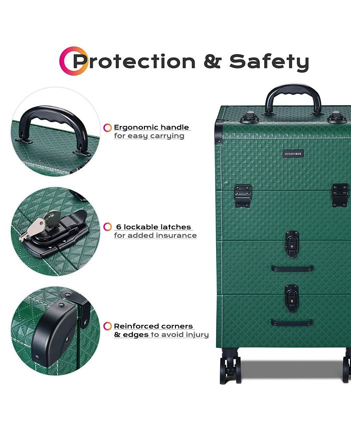 Byootique Rolling Makeup Train Case Cosmetic Organizer Trolley 2 Drawer ...