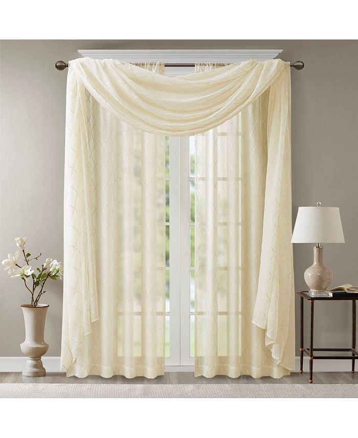 Madison Park Irina Diamond Sheer Embroidered Window Scarf Drapes - Macy's