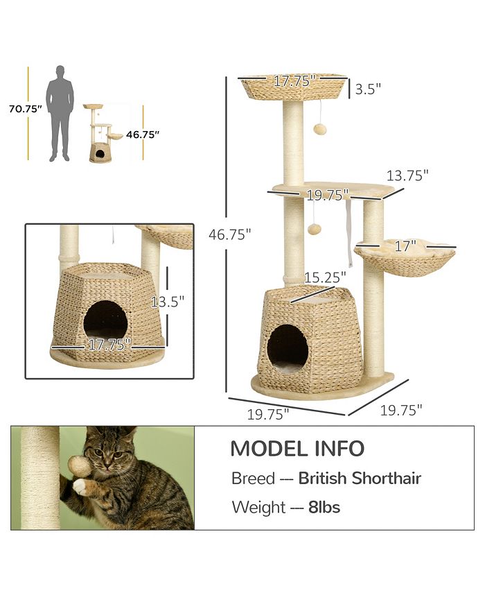 PawHut 47" Cat Tree Kitty Activity Center, Cat Climbing Toy with ...