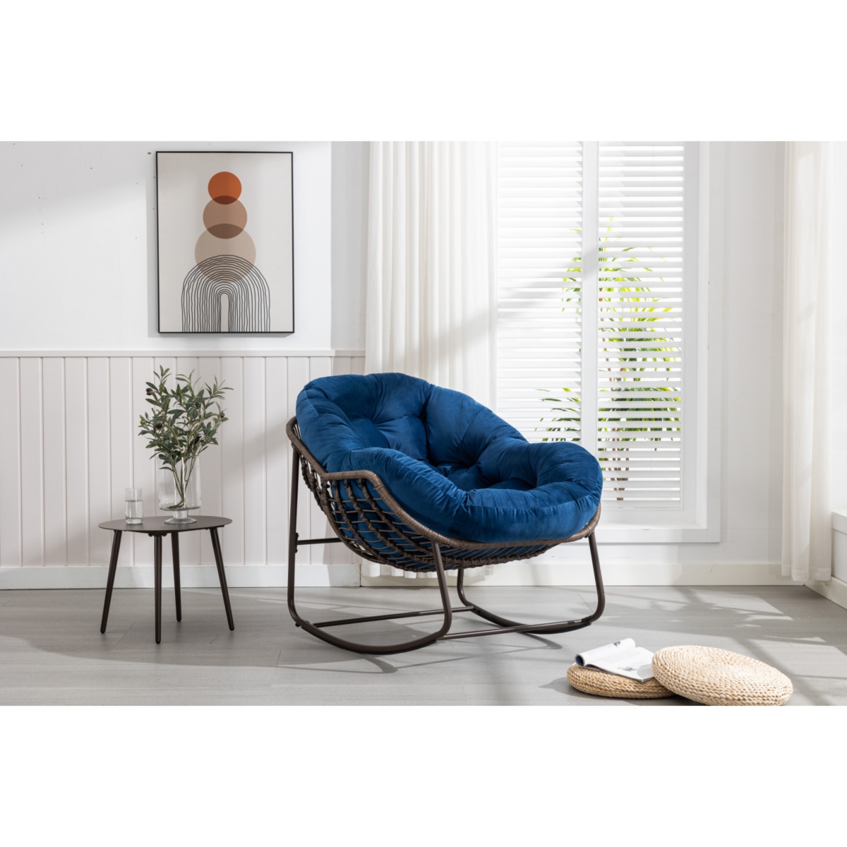 Click here for Simplie Fun Navy Blue Outdoor Rattan Rocking Chair... prices