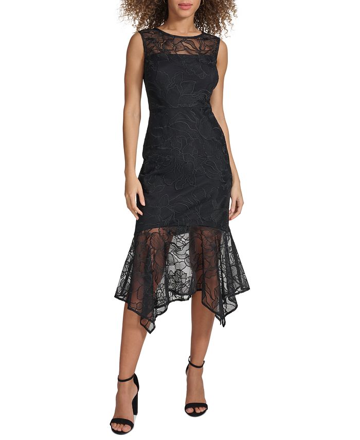kensie Women's Embroidered Mesh Handkerchief-Hem Dress - Macy's