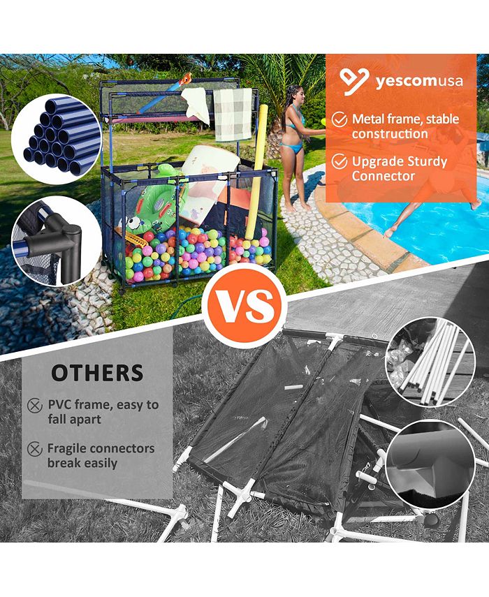 Yescom Metal Frame 10 Wheels Rolling Mesh Pool Storage Bin XX-Large ...