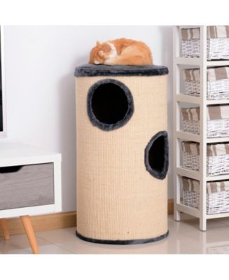 PawHut 27.5" Cat Condo 3-Story Cat House, Barrel-Shaped Cat Tree with ...