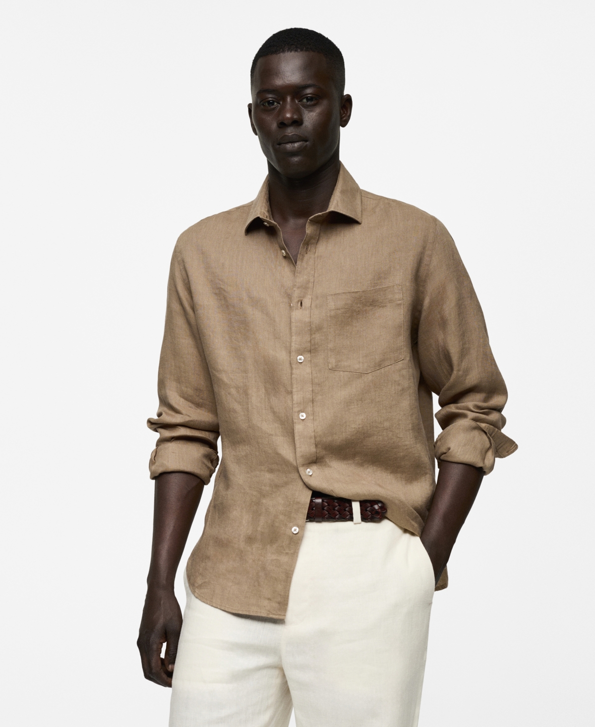 Click here for Mango Mens Linen Shirt - Beige prices