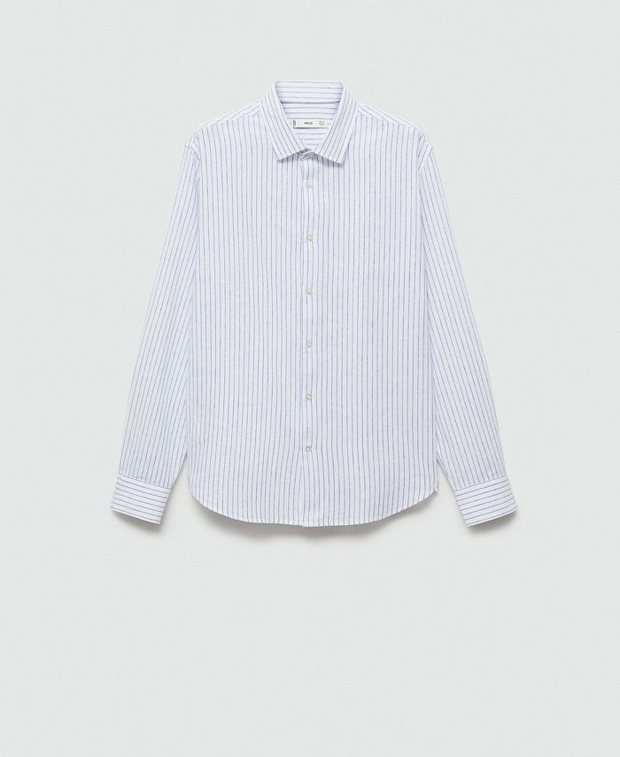 MANGO Men's Regular-Fit Striped Cotton-Linen Shirt - Macy's