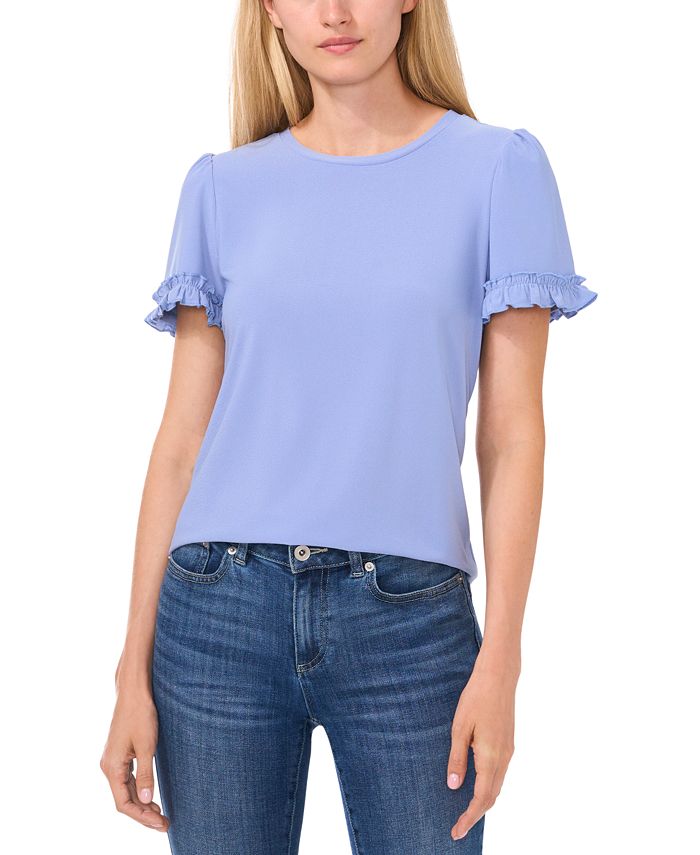 CeCe Women's Short-Sleeve Ruffle-Cuff Knit Top - Macy's