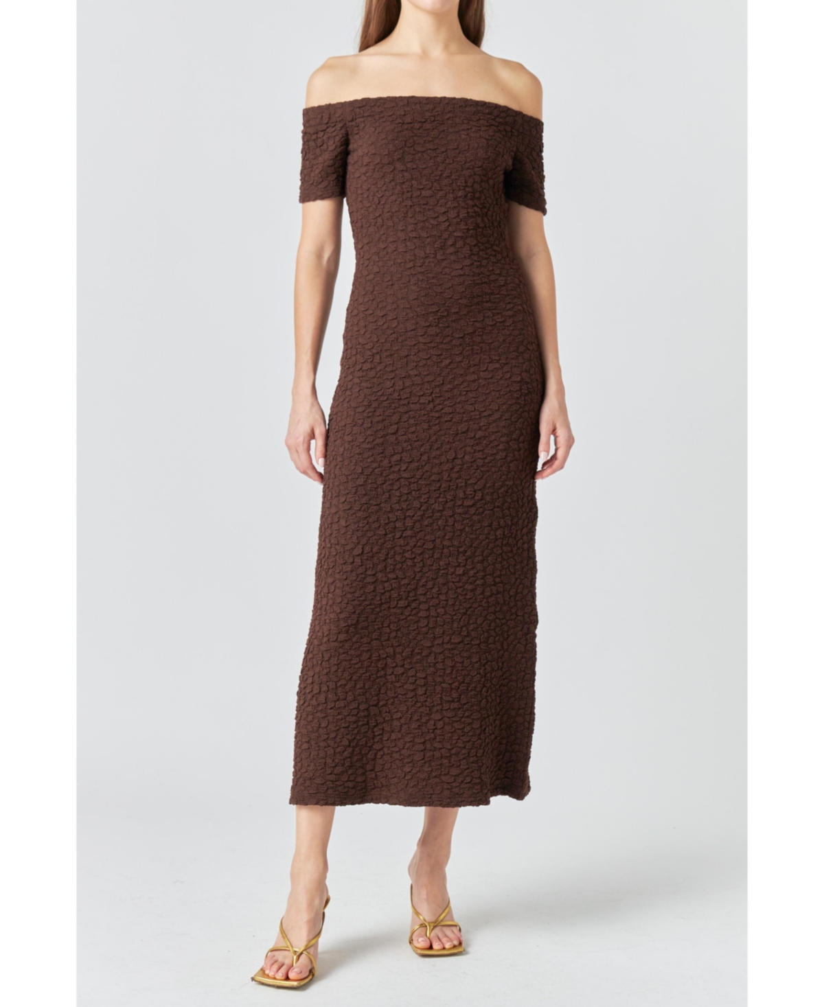 Click here for English Factory Womens Textured Midi Dress - Brown prices