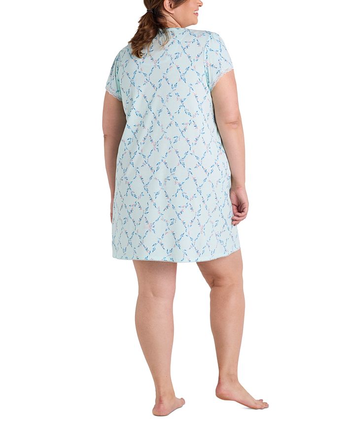 Miss Elaine Plus Size Floral Lace-Trim Nightgown - Macy's