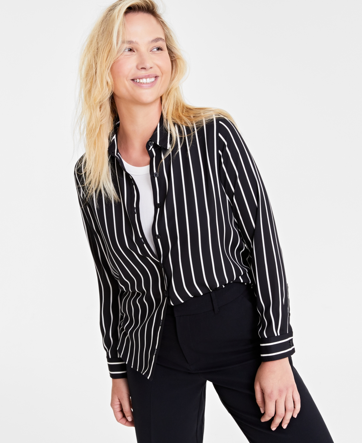 Click here for On 34th Womens Button-Front Crepe Shirt  Created f... prices