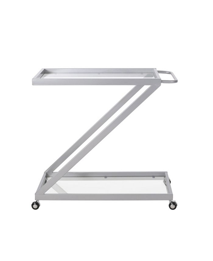 Simplie Fun Modern Z-Shaped Bar Cart with Tempered Glass Shelves and ...