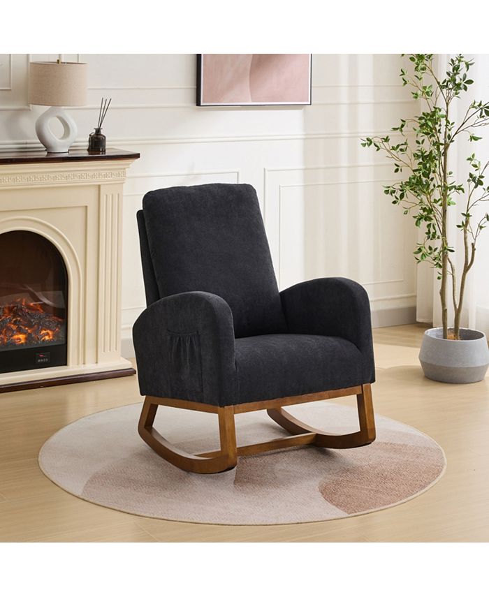 Simplie Fun Cozy Rocking Chair with Side Pockets, Gentle Curve, Walnut ...