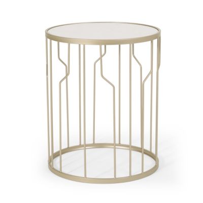 Simplie Fun Luxurious Modern Glam Side Table with Marble-Look Top and ...