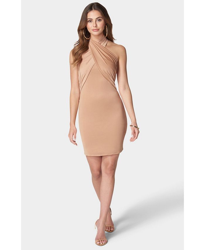 Bebe Women's Cross Front Halter Neck Mini Dress - Macy's