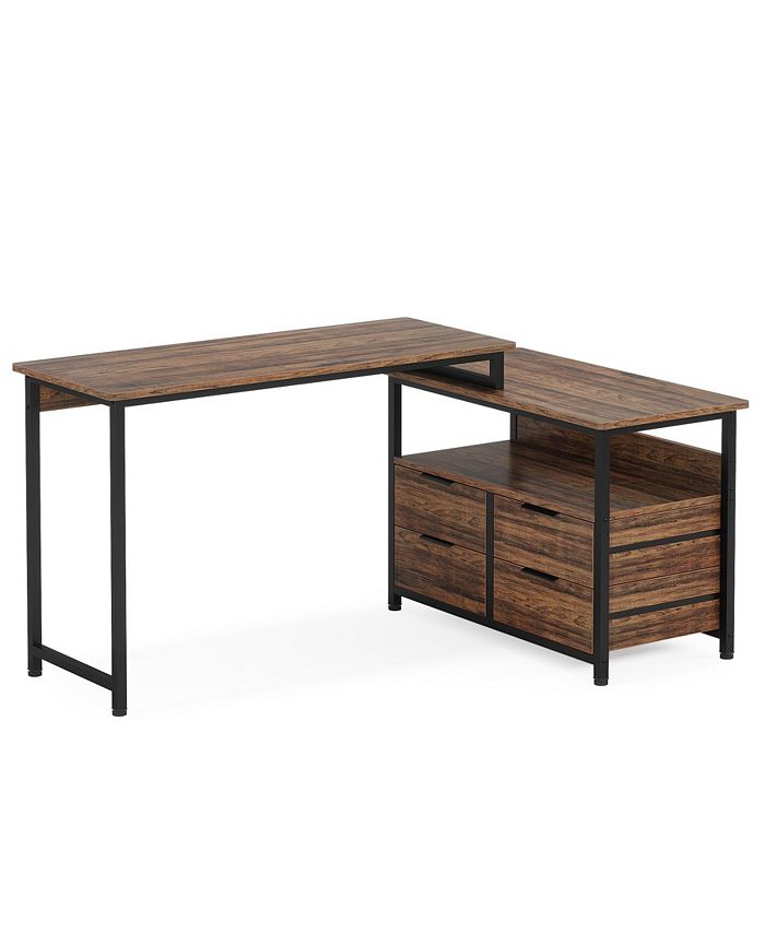 Tribesigns Reversible L-Shaped Desk with Drawers, Corner Home Office ...