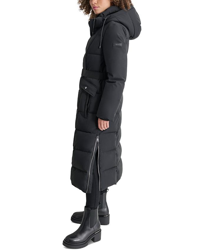 DKNY Womens Maxi Belted Hooded Puffer Coat - Macy's