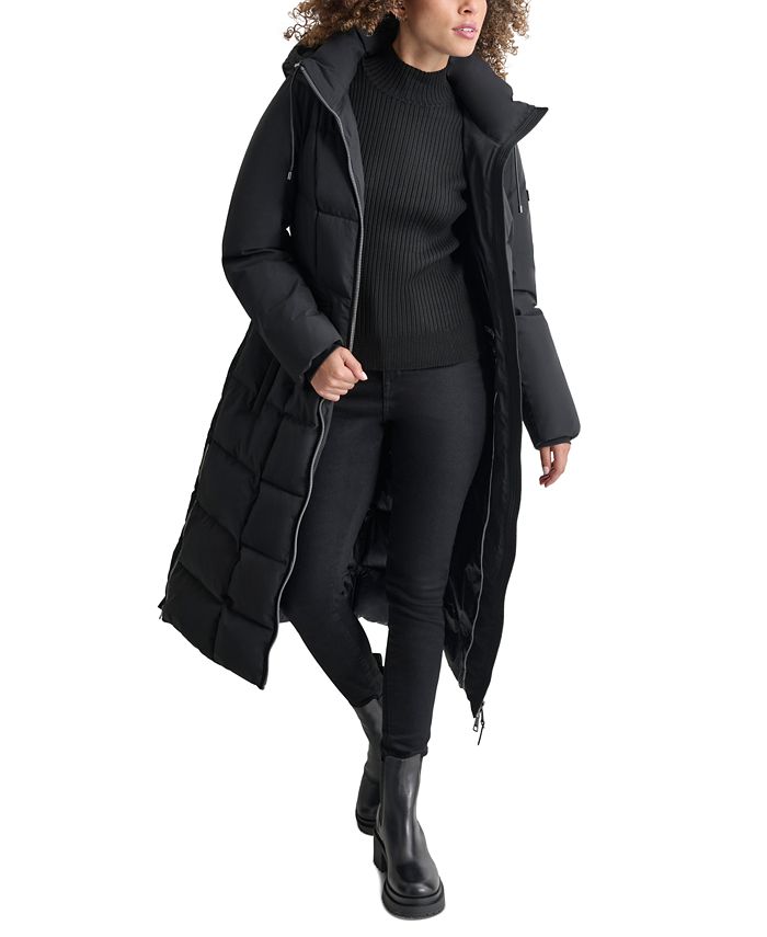 DKNY Womens Maxi Belted Hooded Puffer Coat - Macy's