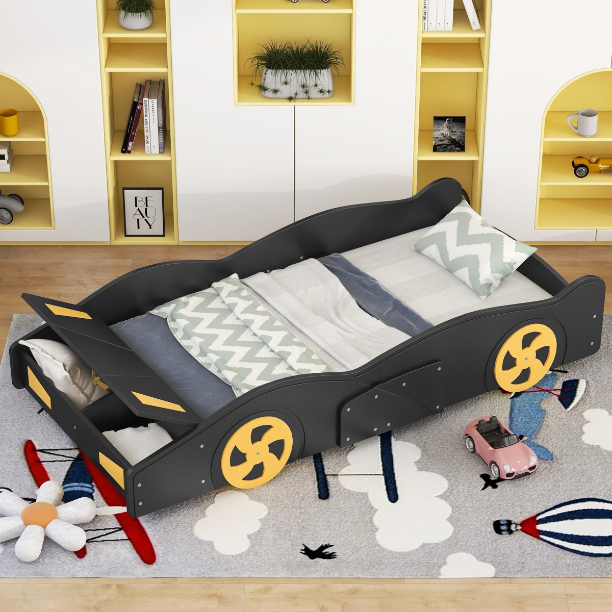 Click here for Streamdale Blue & Yellow Race Car Platform Bed wit... prices
