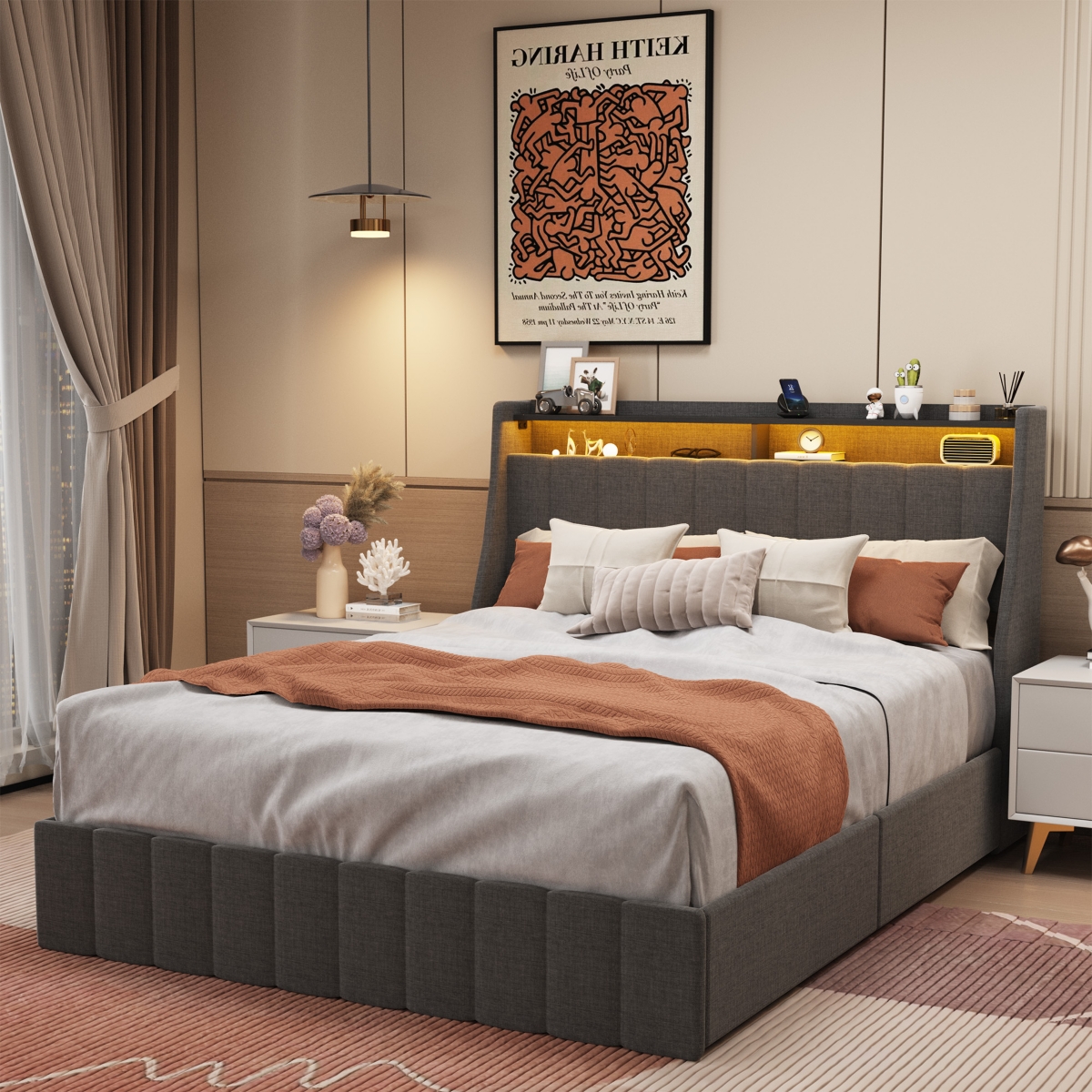 Click here for Streamdale Full Size Bed Frame with Led and Storag... prices