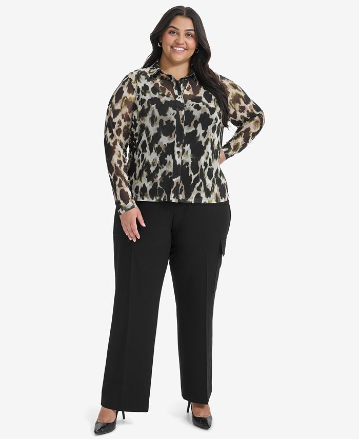 DKNY Plus Size Mesh Printed Shirt - Macy's