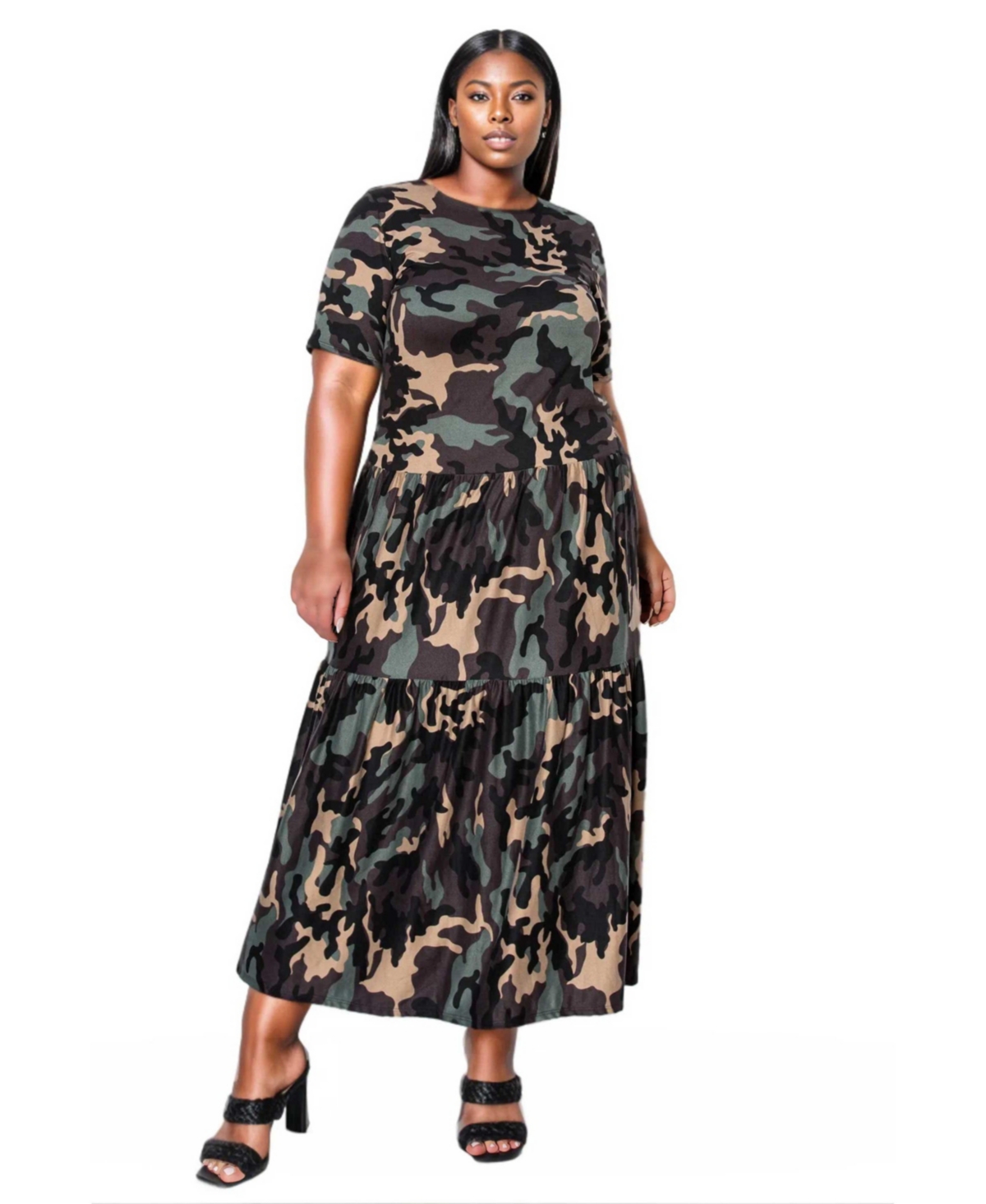 Click here for L I V D Plus Size Remi Camo Tiered Maxi Dress - Kh... prices