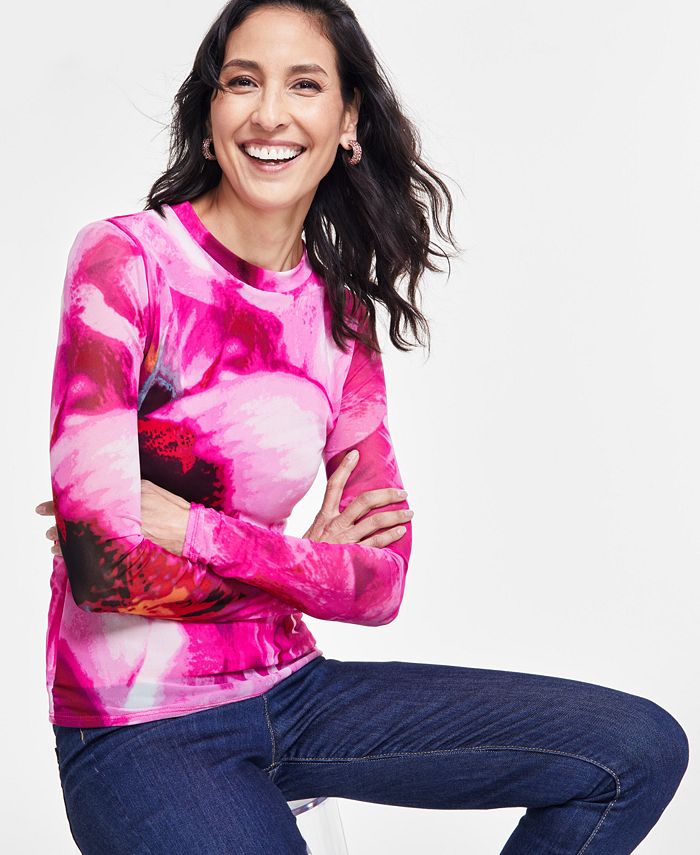 I.N.C. International Concepts Women's Printed Mesh Top, Created for ...