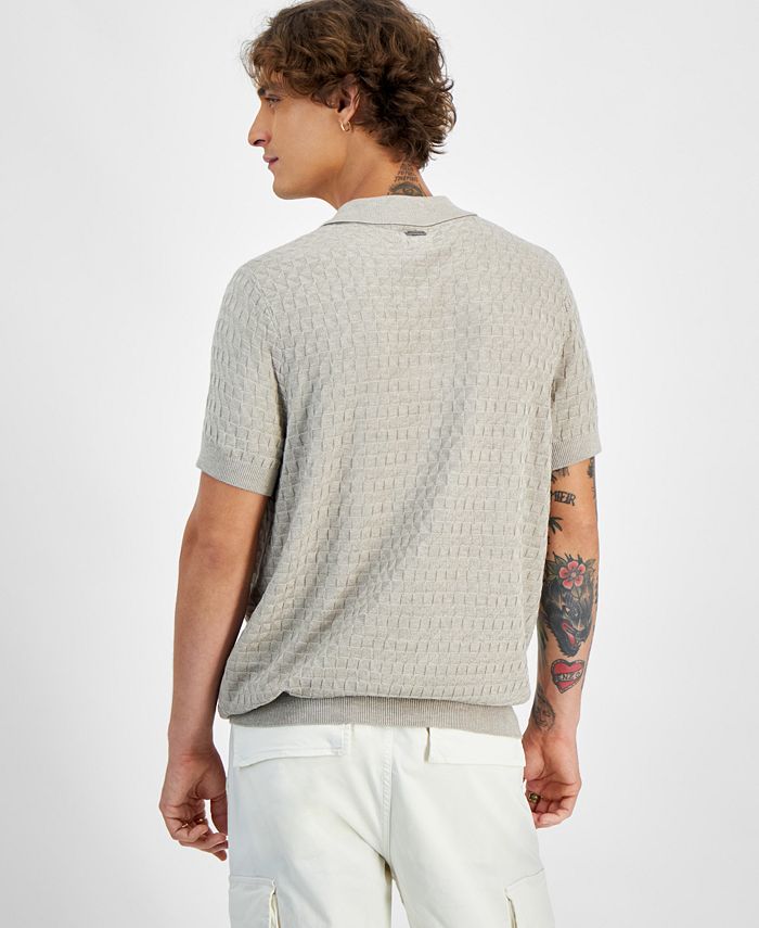 GUESS Men's Checkered Zipper Short Sleeve Polo Shirt - Macy's