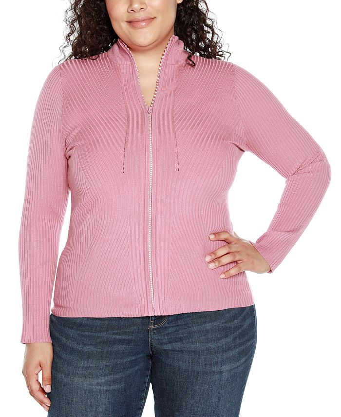 Belldini Black Label Plus Size Mock Neck Ribbed Zip Up Sweater - Macy's