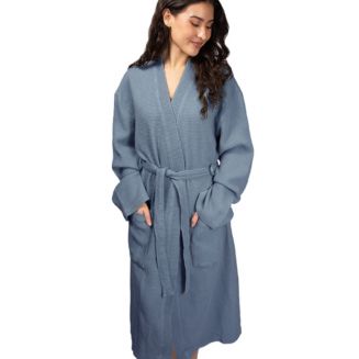 Cariloha Waffle Knit Bath Robe | Marine Blue | Unisex, Small/Medium ...