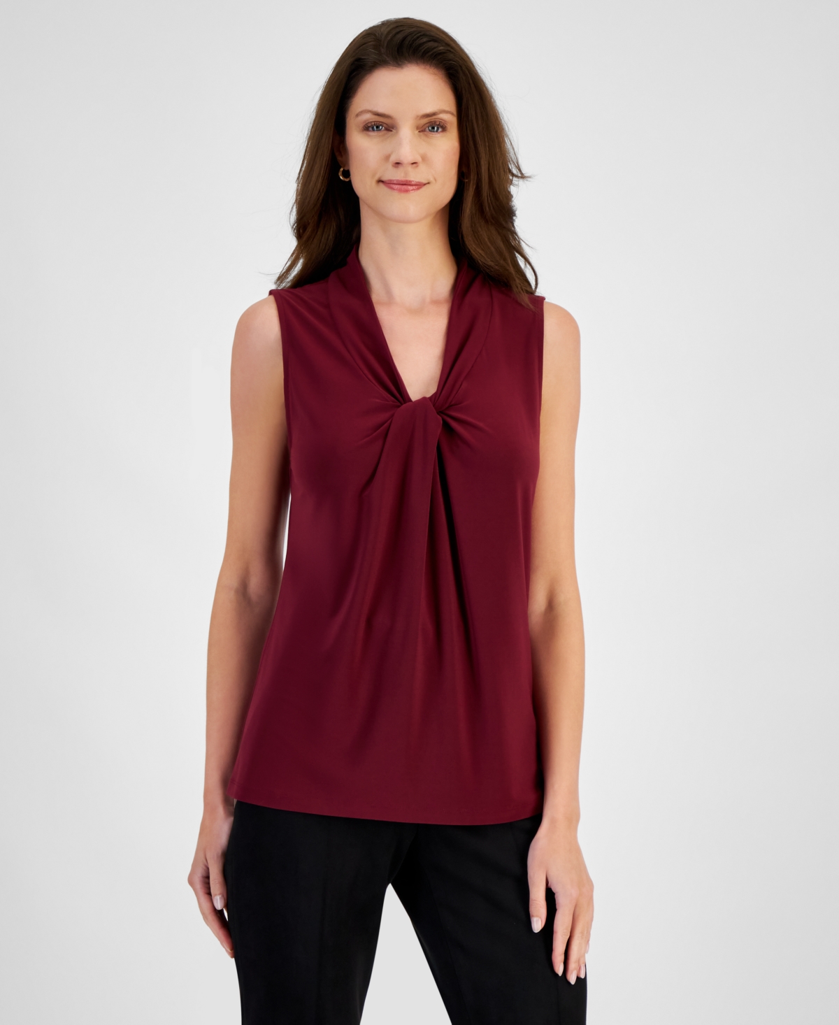 Click here for Kasper Womens Sleeveless Knot Front Jersey Top - S... prices
