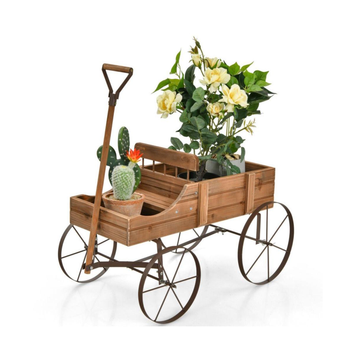 Click here for Sugift Wooden Wagon Plant Bed with Metal Wheels fo... prices