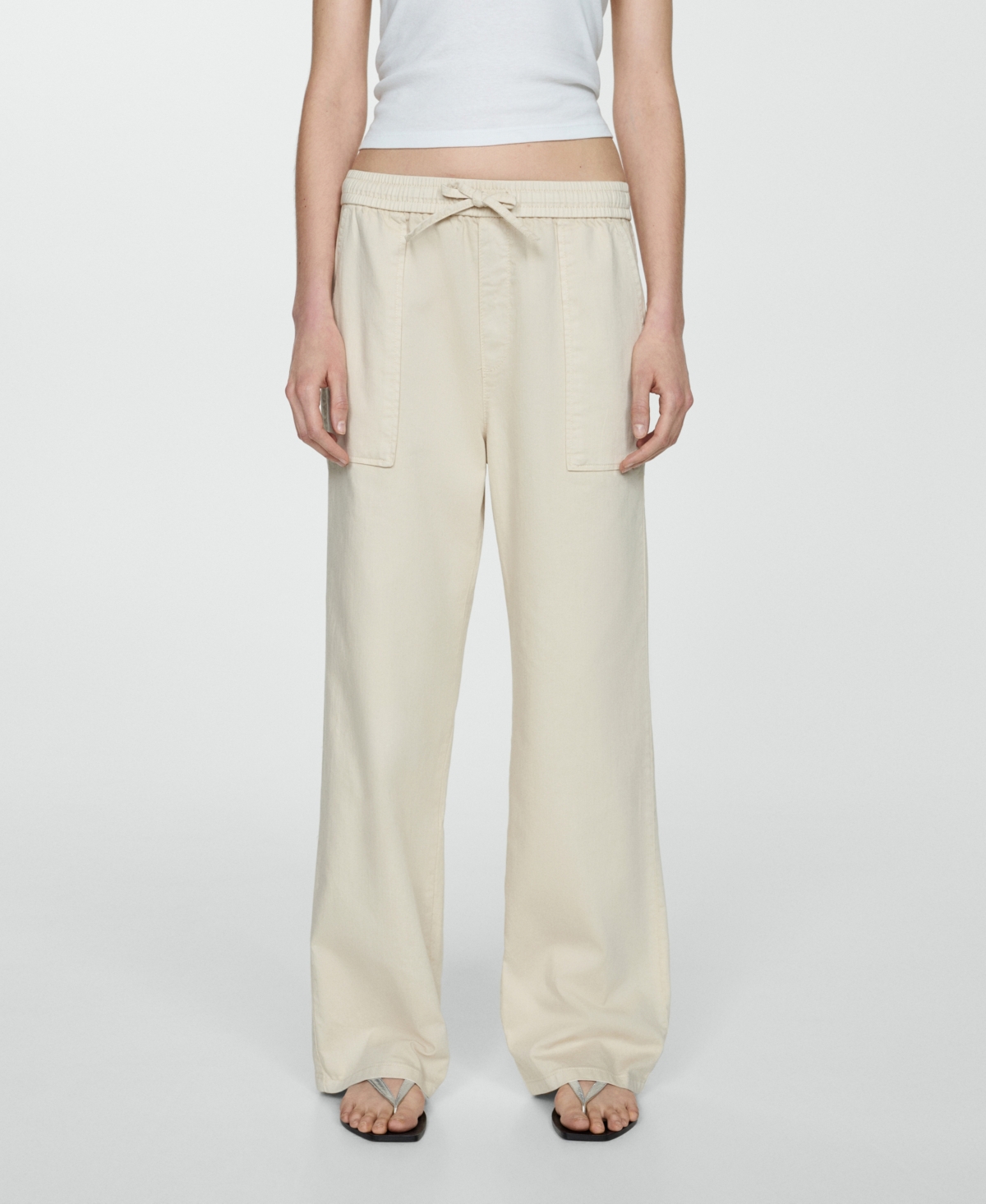Click here for Mango Womens Elastic Waist Cotton Pants - Off Whit... prices