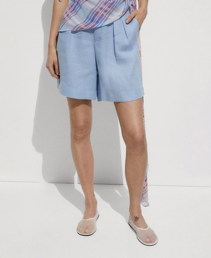 MANGO Women's Linen Straight Shorts - Macy's