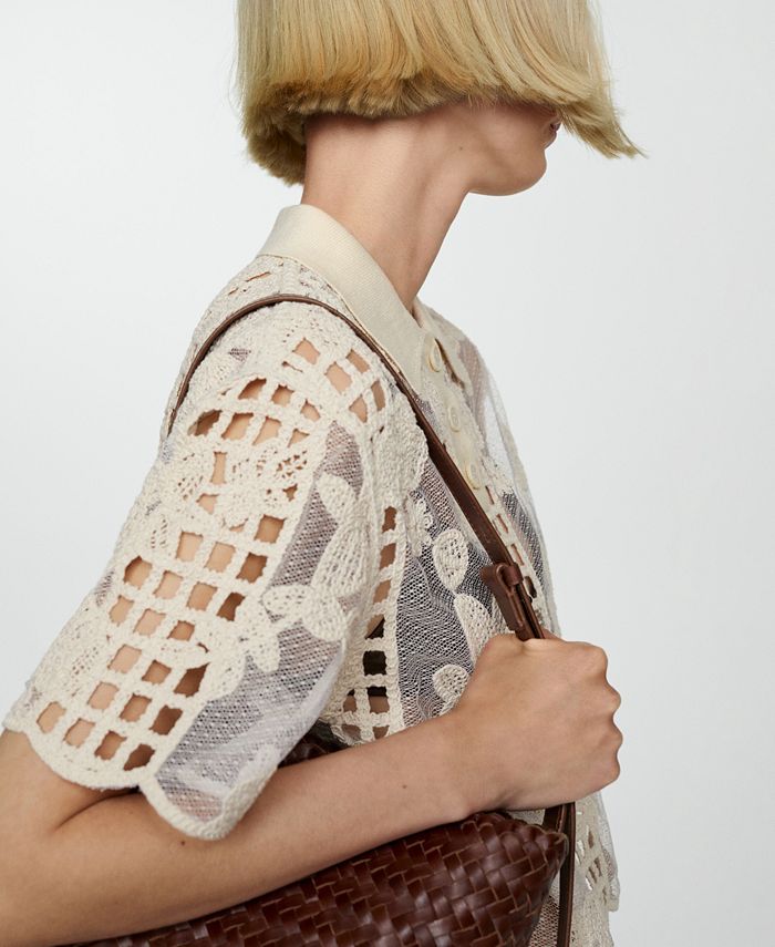 MANGO Women's Openwork Details Embroidered Blouse - Macy's