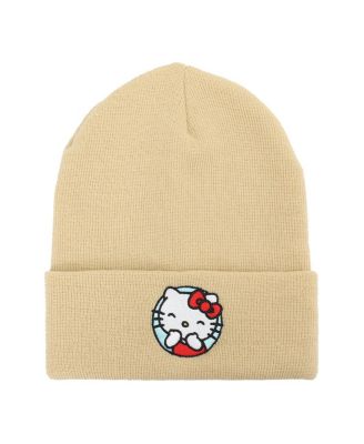 Sanrio Men's Hello Kitty Blue Circle Embroidered Khaki Cuff Beanie - Macy's