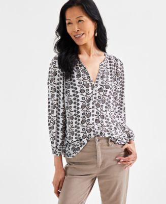 Style & Co Women's Printed Drapey Popover Blouse, Created for Macy's ...