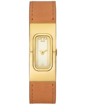 Tory Burch Women's The T Watch Brown Leather Strap Watch 18mm - Macy's