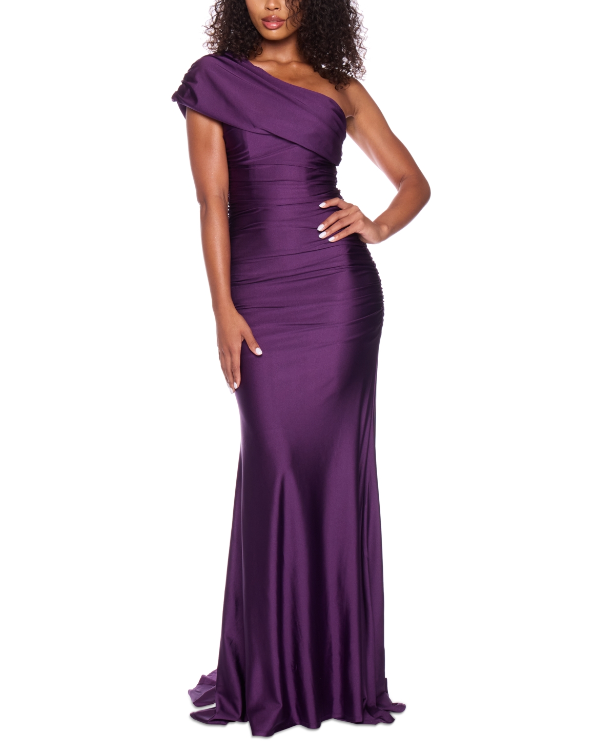 Click here for B Darlin Juniors One-Shoulder Draped Floor-Sweepin... prices
