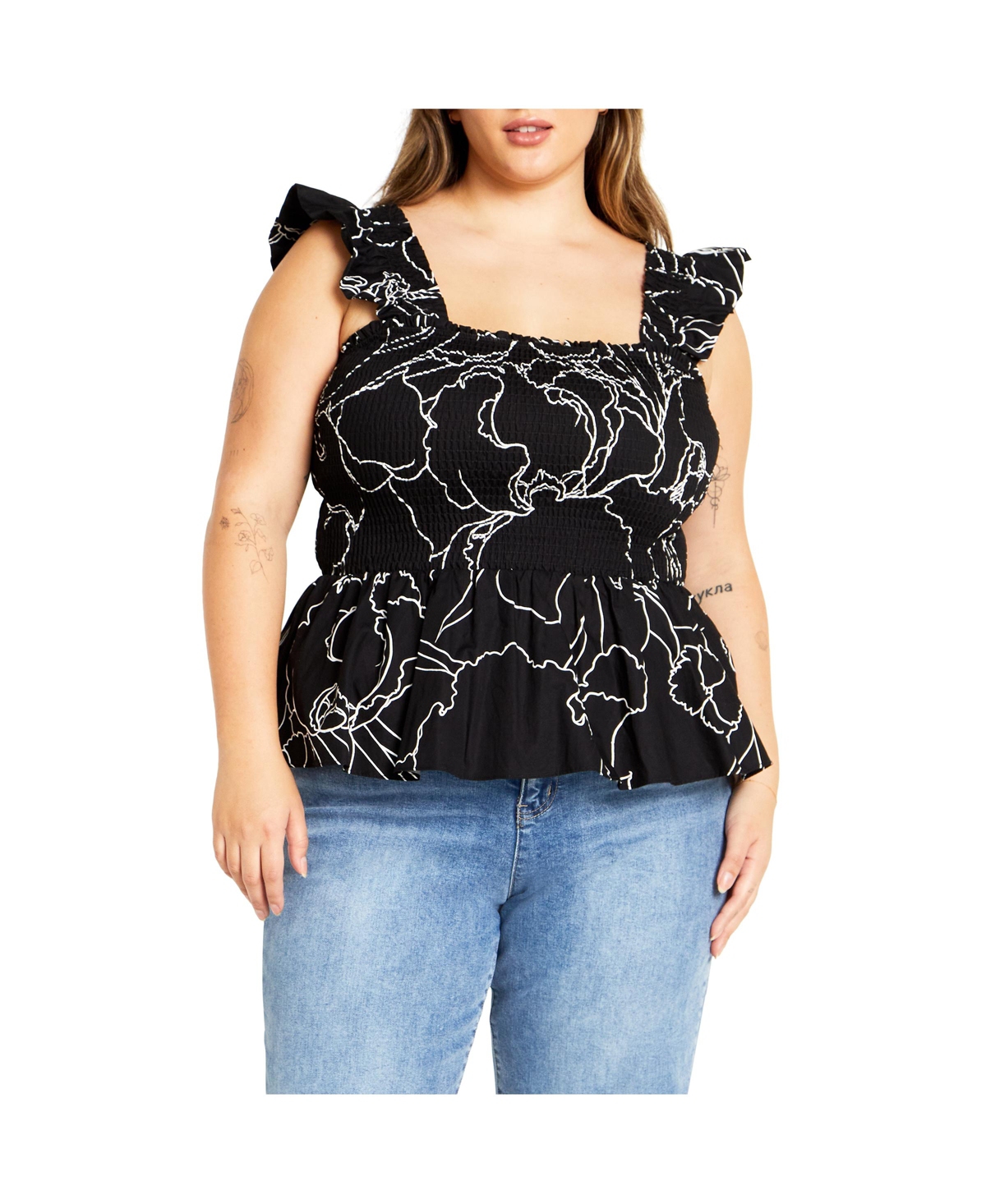 Click here for City Chic Womens Marli Print Top - Black wild flow... prices