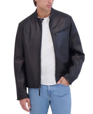 Robert Graham Men's Leather Long-Sleeve Racer Jacket - Macy's