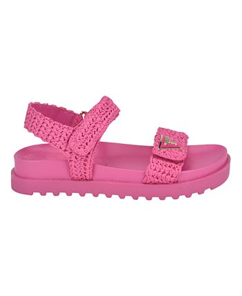 GUESS Women's Fabrica Open Toe Slide Footbed Raffia Sandals - Macy's