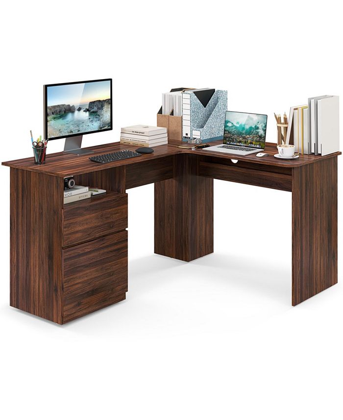Slickblue L-Shaped Computer Desk with Letter File Drawer - Macy's