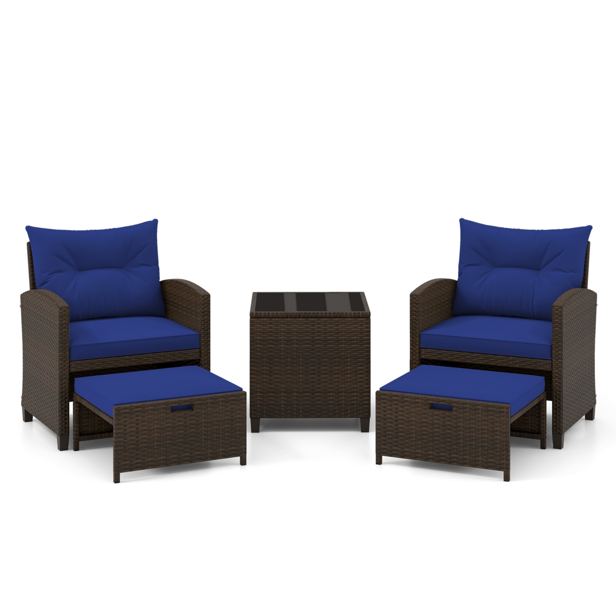 Click here for 5 Pieces Patio Rattan Furniture with 2 Ottomans an... prices