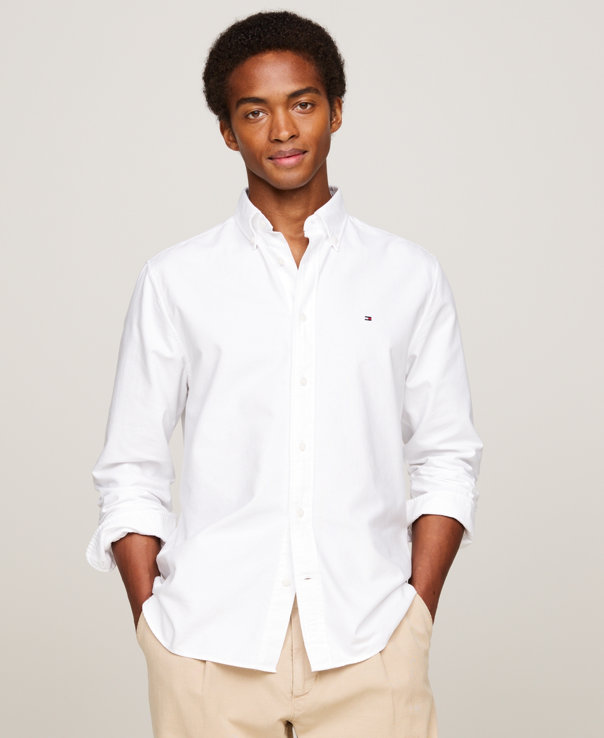 Tommy Hilfiger Mens Regular-Fit Heritage Oxford Shirt - Optic White